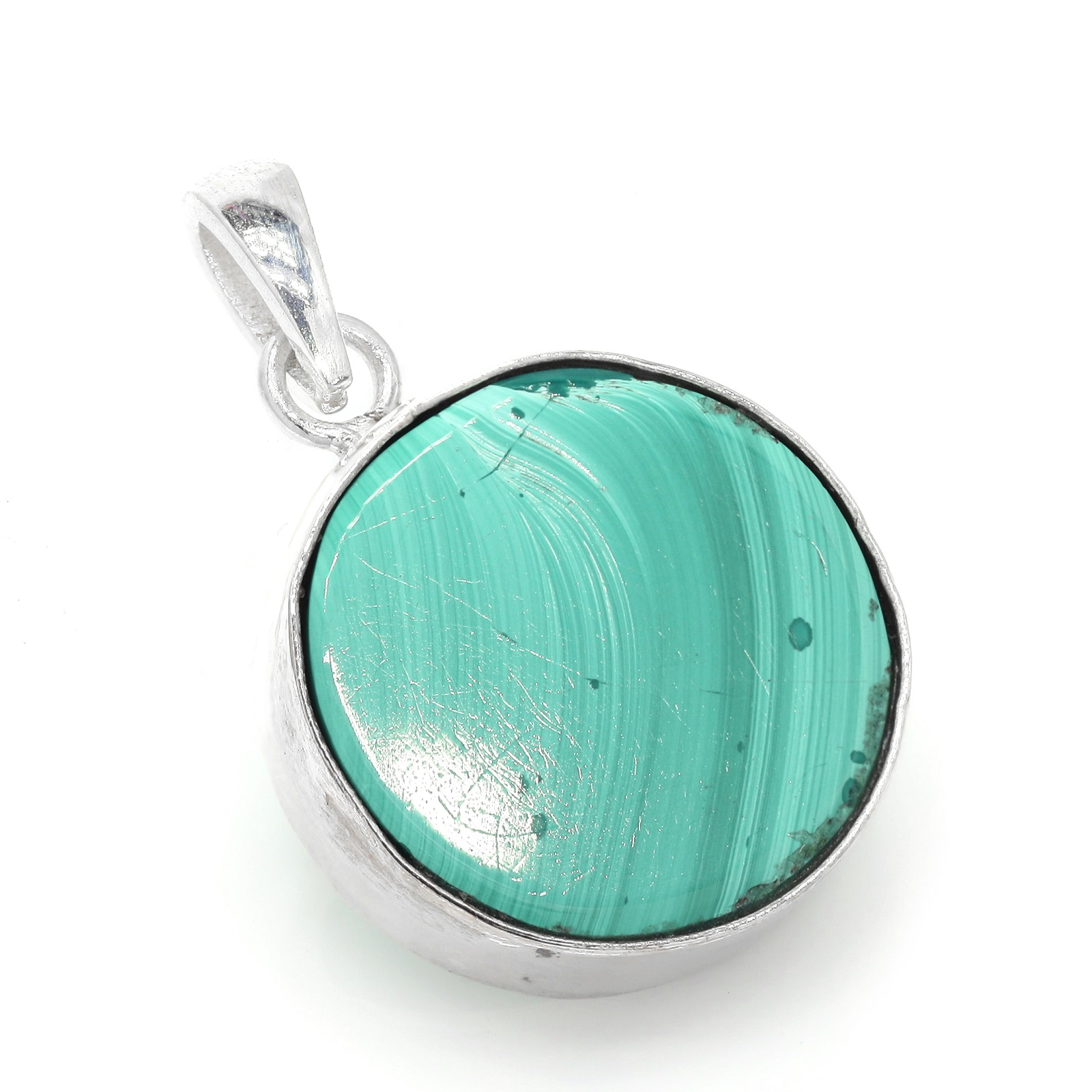 Handmade 925 Sterling Silver Round Malachite Pendant ...