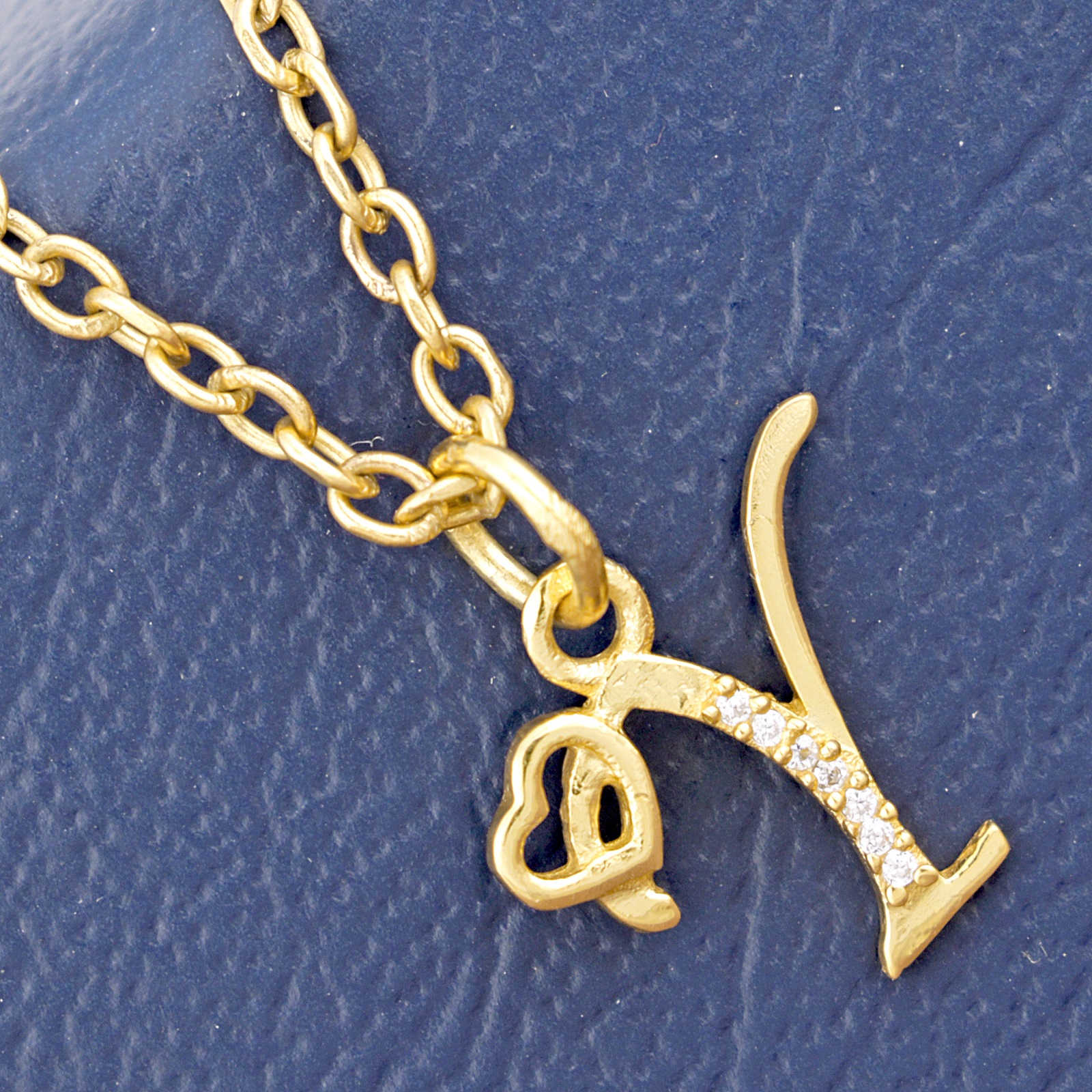 925 Sterling Silver Y Initial Pendant Necklace With White CZ ...