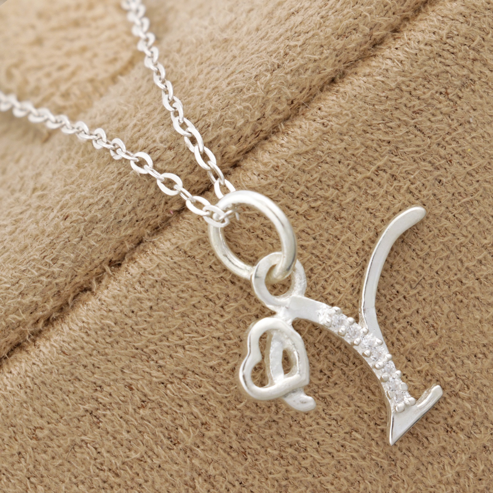 925 Sterling Silver Y Initial Pendant Necklace With White CZ ...