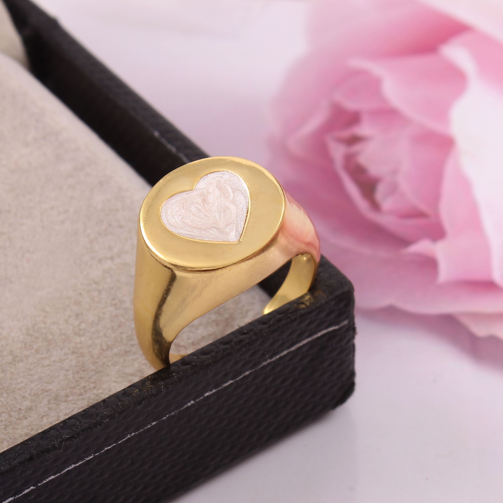 925 Sterling Silver Heart Signet Adjustable Enameled Ring ...