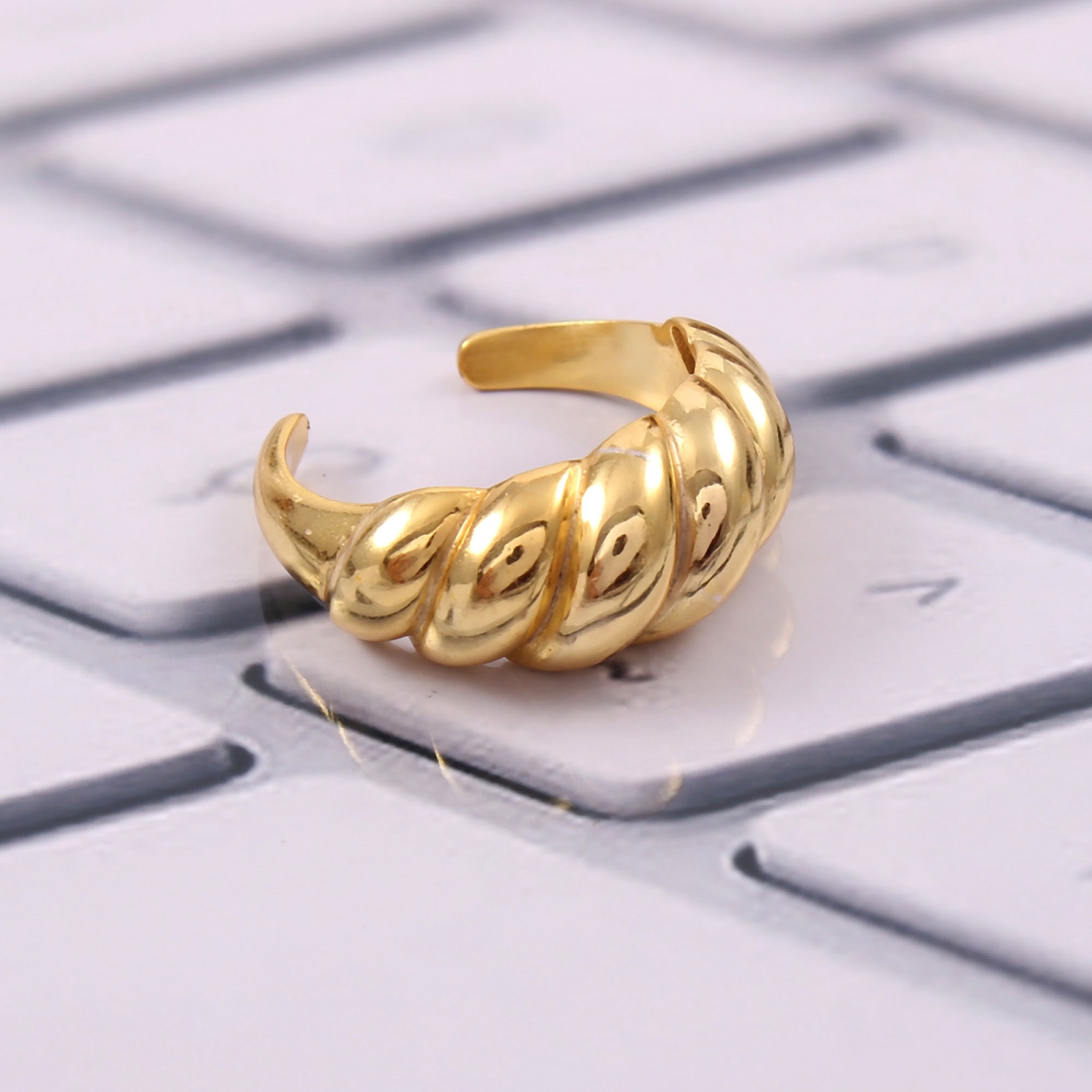 Adjustable 925 Sterling Silver Women Croissant Pattern Ring ...