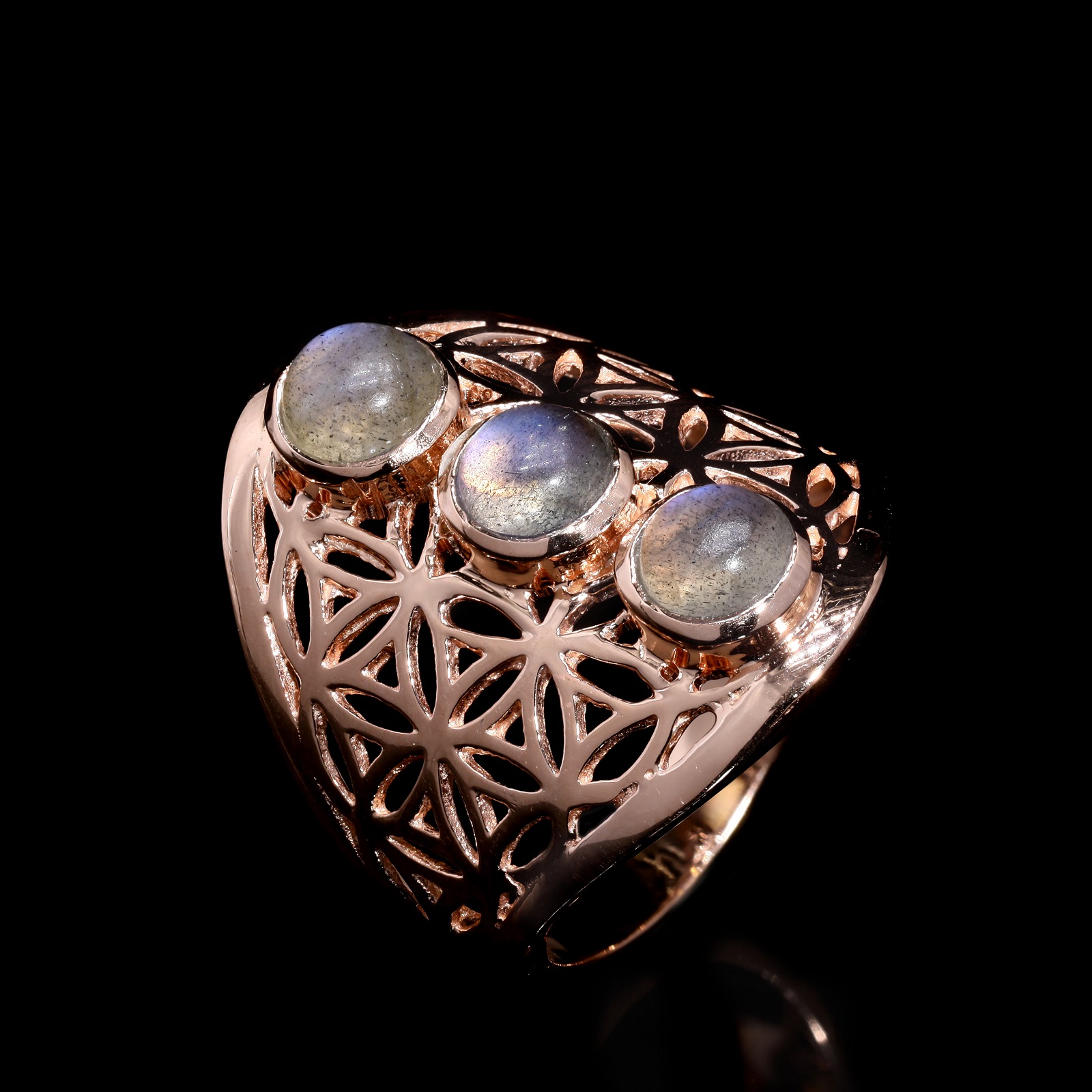 Rose Gold Plated 925 Silver Labradorite Mandala Design Rings – Shrishyamgemsandjewelry